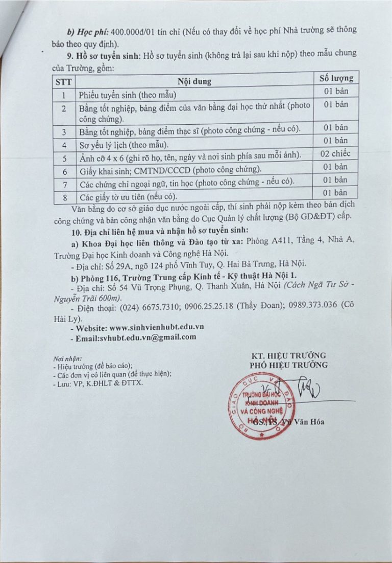 Kế hoạch tuyển sinh VB2 Chính quy năm học 2023 - 2024 - HUBT